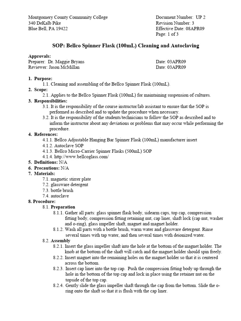 Lab SOP: Cleaning Spinner Flasks | PDF | Home & Garden | Science ...