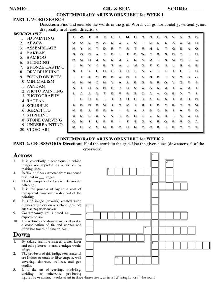 Contemporary Arts Worksheets Series | PDF | Crossword | Paintings