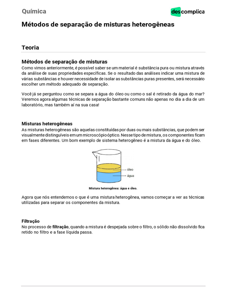 VOD-Química-Métodos de Separação de Misturas Heterogêneas-2024 | PDF ...