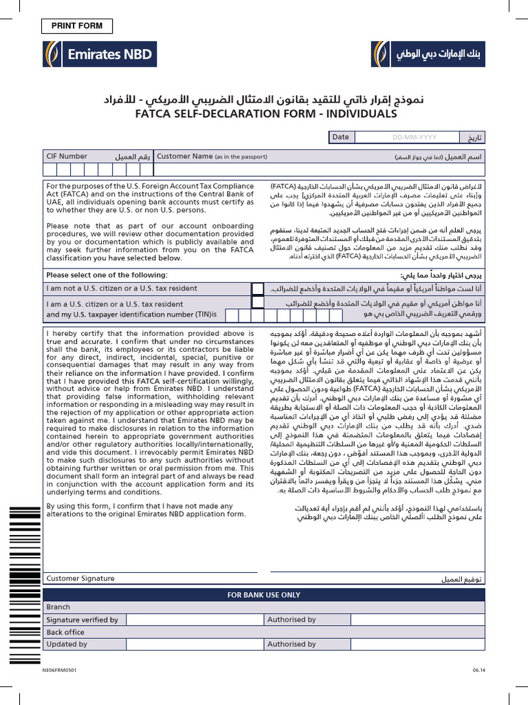 Fatca Self Declaration Form Indivuduals | PDF | Governance | Justice