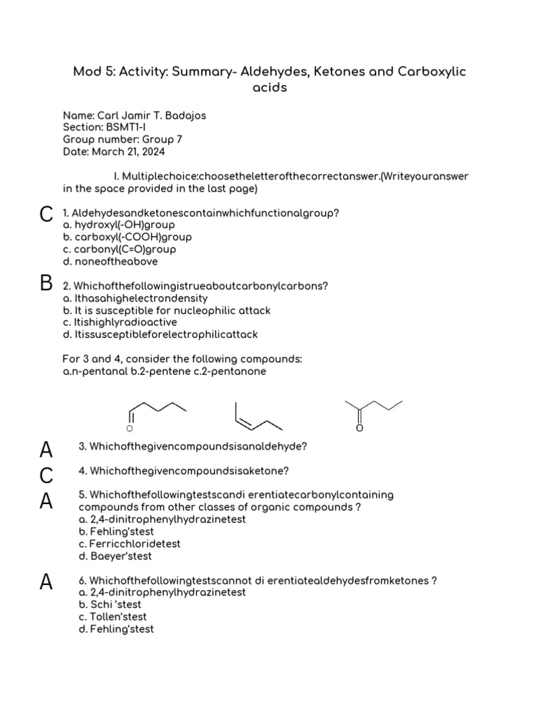 Module 5 Activity PDF | PDF | Ester | Carboxylic Acid