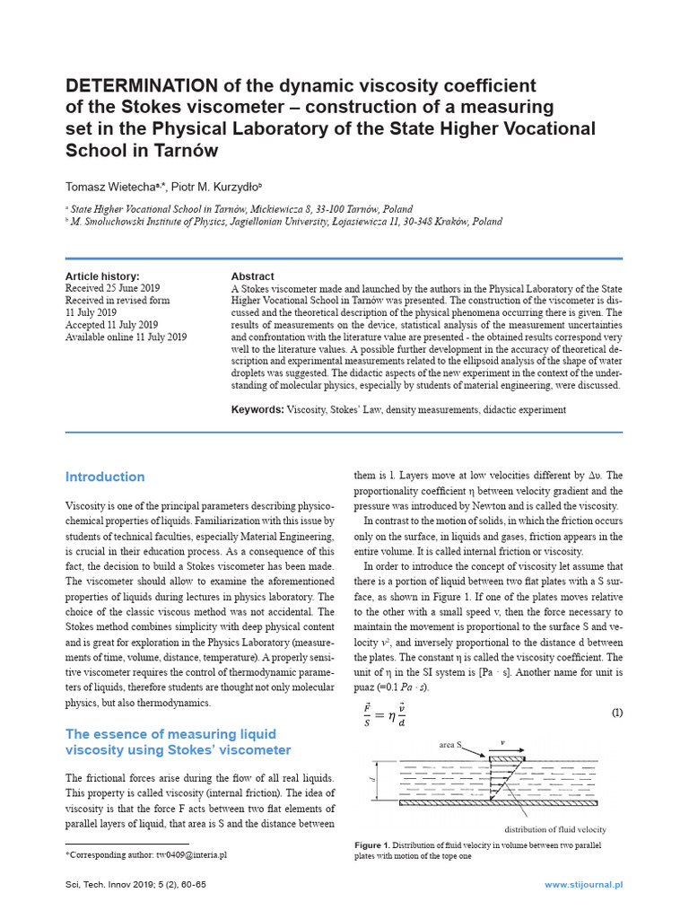 DETERMINATION of The Dynamic Viscosity Coefficient | PDF | Viscosity | Liquids