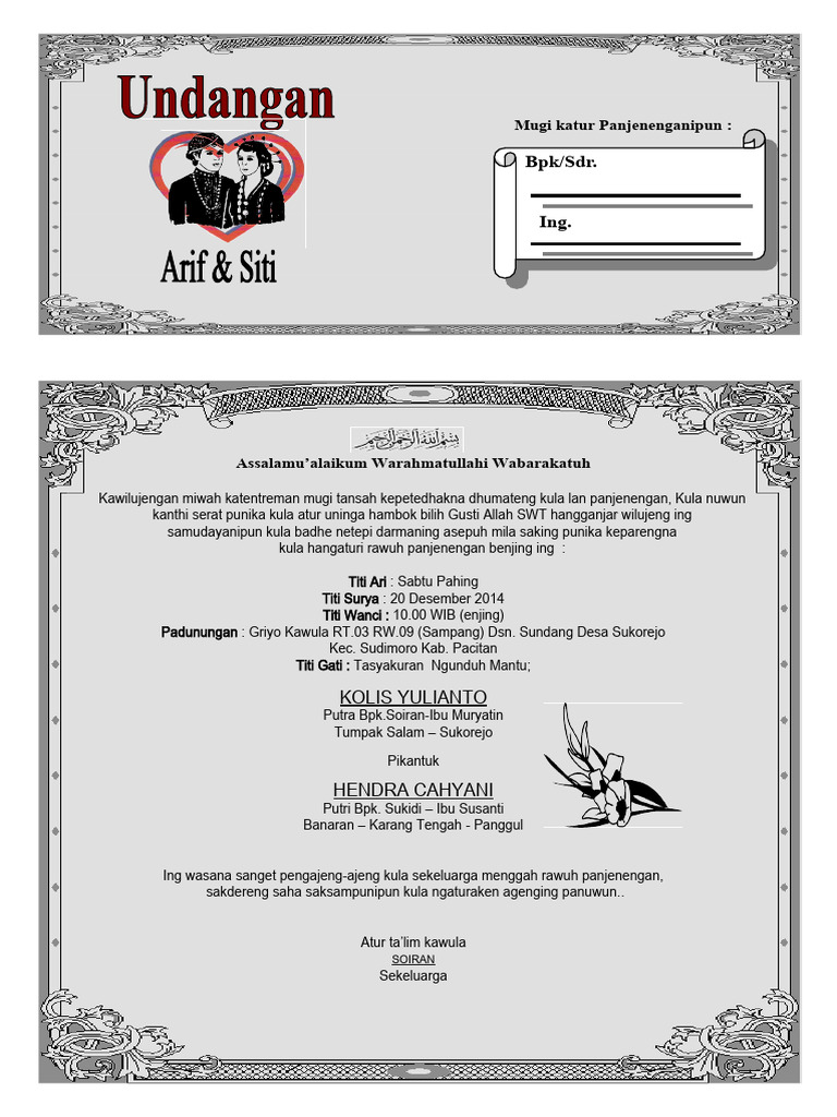 Undangan Manten Arif Kopir | PDF
