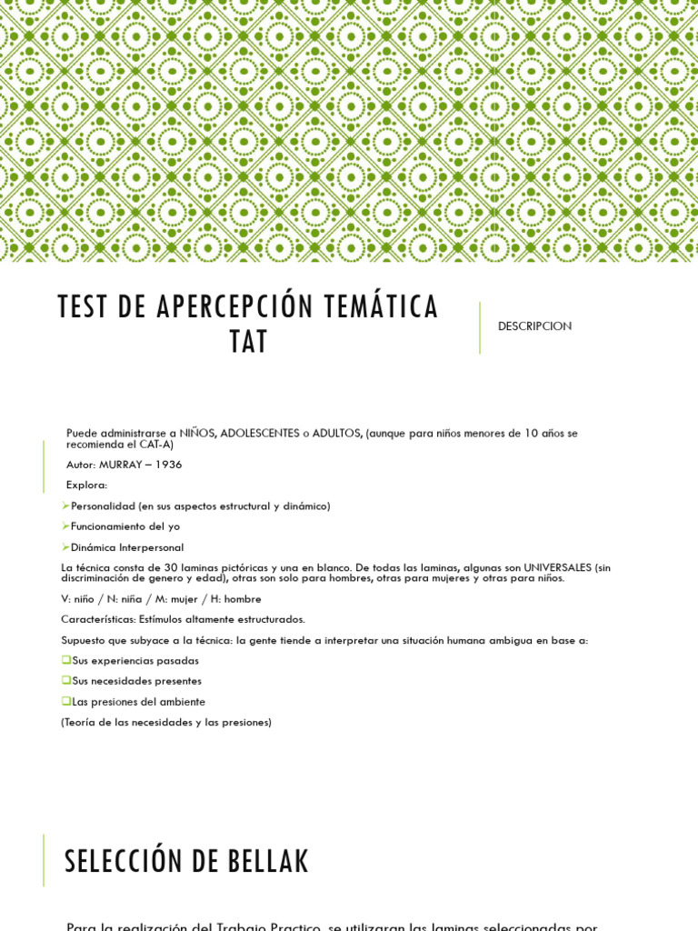 Test de Apercepción Temática TAT: Descripcion | PDF