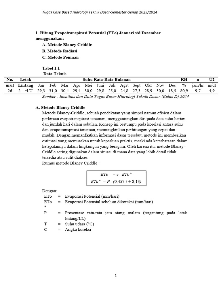 Perhitungan ETo Metode Blaney Criddle | PDF