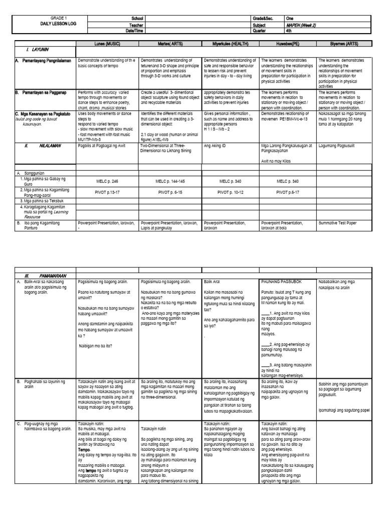 Q4 DLL Mapeh1 Week-2 | PDF