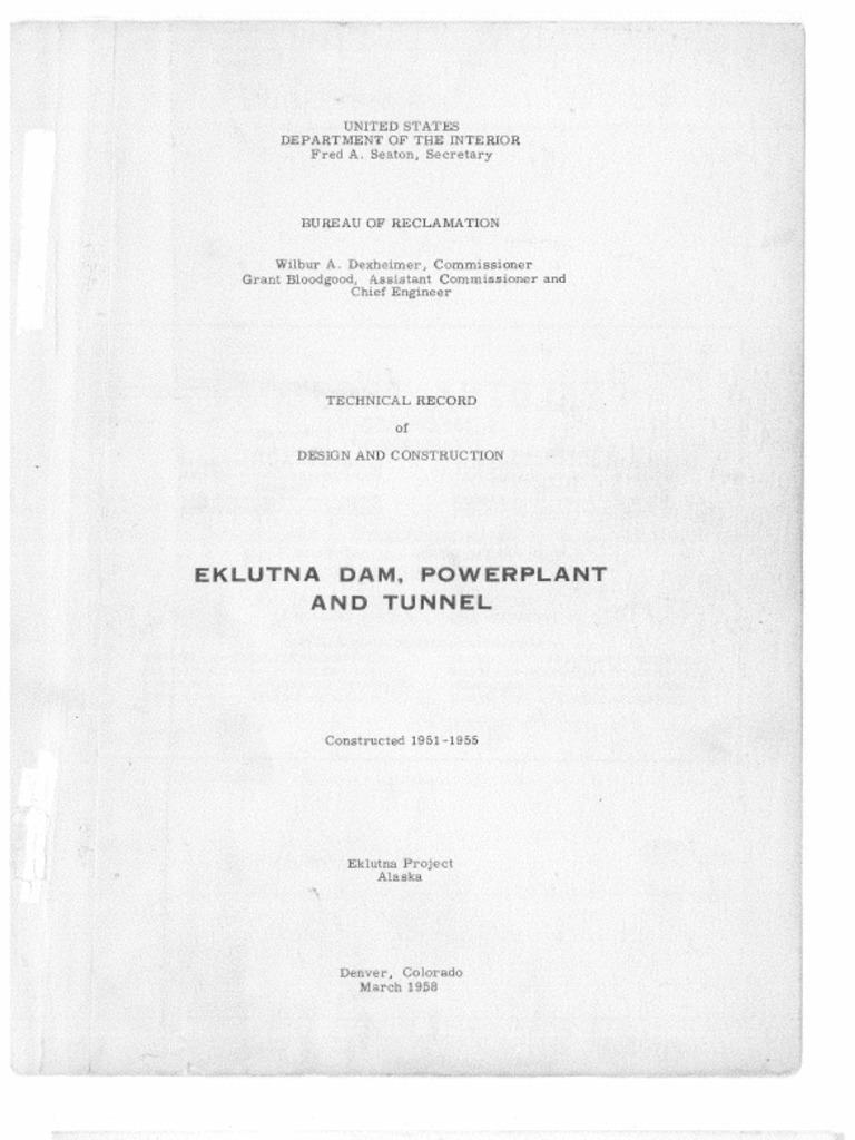 USBR 1958 Eklutna Technical Record of Design and Construction 1 | PDF