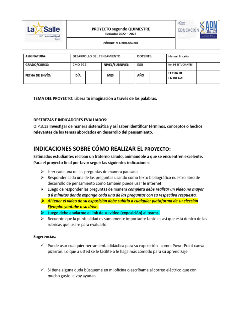 PROYECTO SEGUNDO QUIMESTRE 7mo | Descargar gratis PDF | Proposición | Lógica