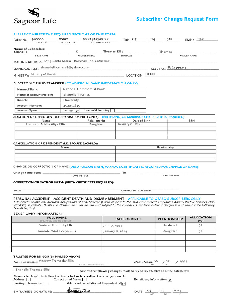 Subscriber Change Request Form - September 2017 (Fillable Version) | PDF