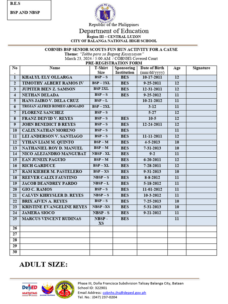 FUN RUN BSP AND NON SCOUTERS GRADE 5 and 6 | PDF | Scouting | Scouting ...