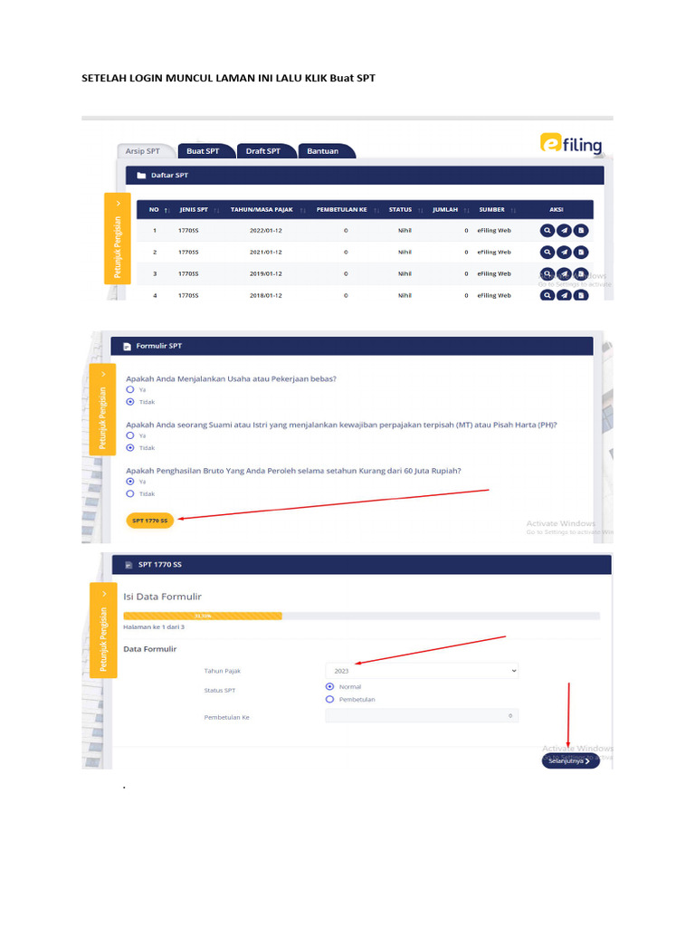 SETELAH LOGIN MUNCUL LAMAN INI LALU KLIK Buat SPT | PDF