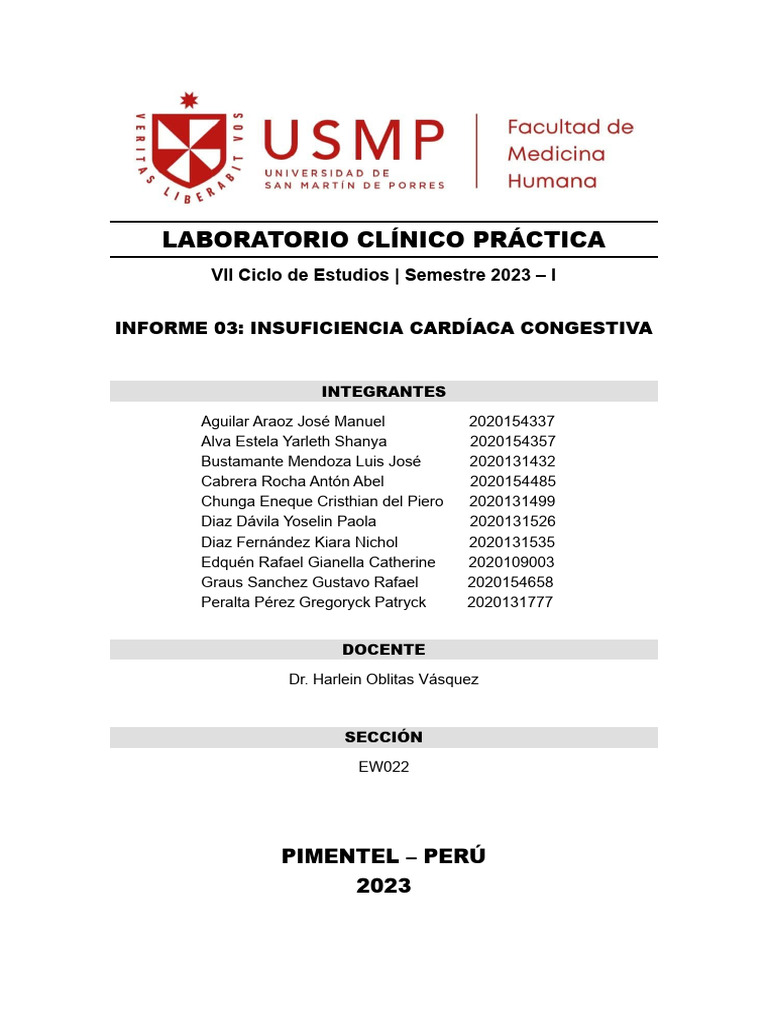 Informe 03 - Insuf. Cardiaca Congestiva - Lab Prác | PDF ...