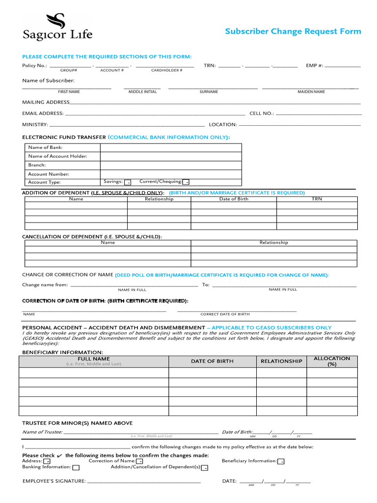 Subscriber Change Request Form | PDF