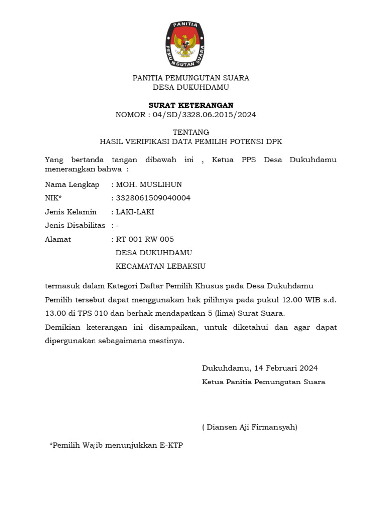 surat keterangan dpk | PDF