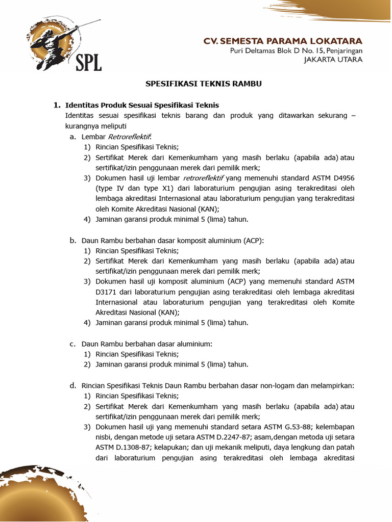 Spesifikasi Teknis Rambu 1 | PDF