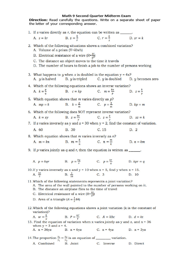 Math 9 Second Quarter Midterm Exam | PDF | Speed | Physical Quantities Math 9 Second Quarter Midterm Exam | PDF | Speed | Physical Quantities