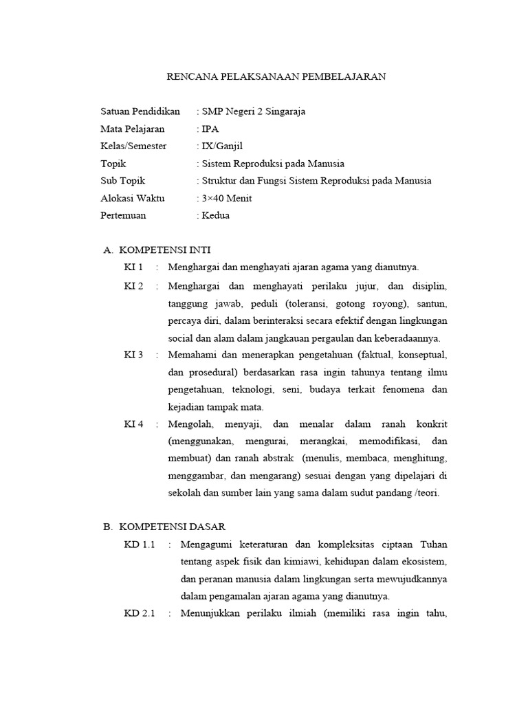 RPP 2 (Organ Reproduksi) | PDF