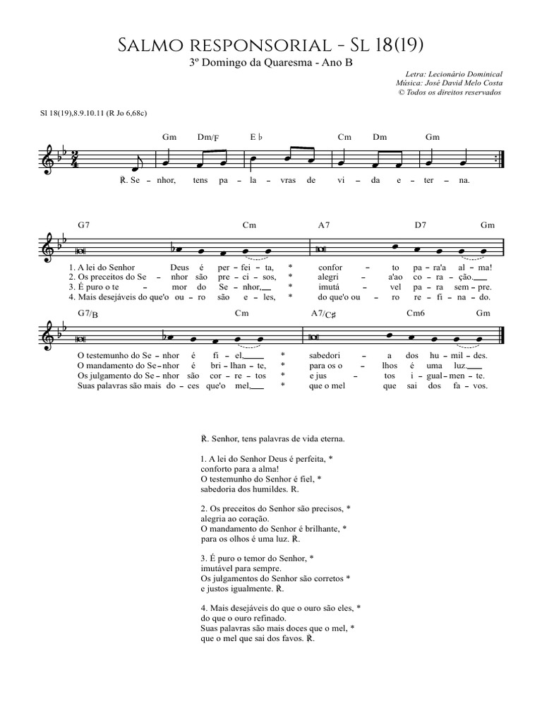 3º Domingo Da Quaresma - Salmo Responsorial - SL 18 | PDF