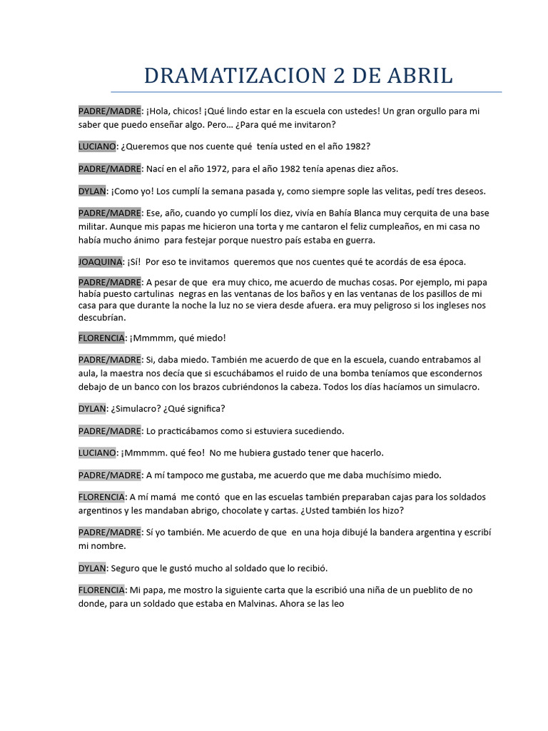 DRAMATIZACION 2 DE ABRIL 2024 | PDF