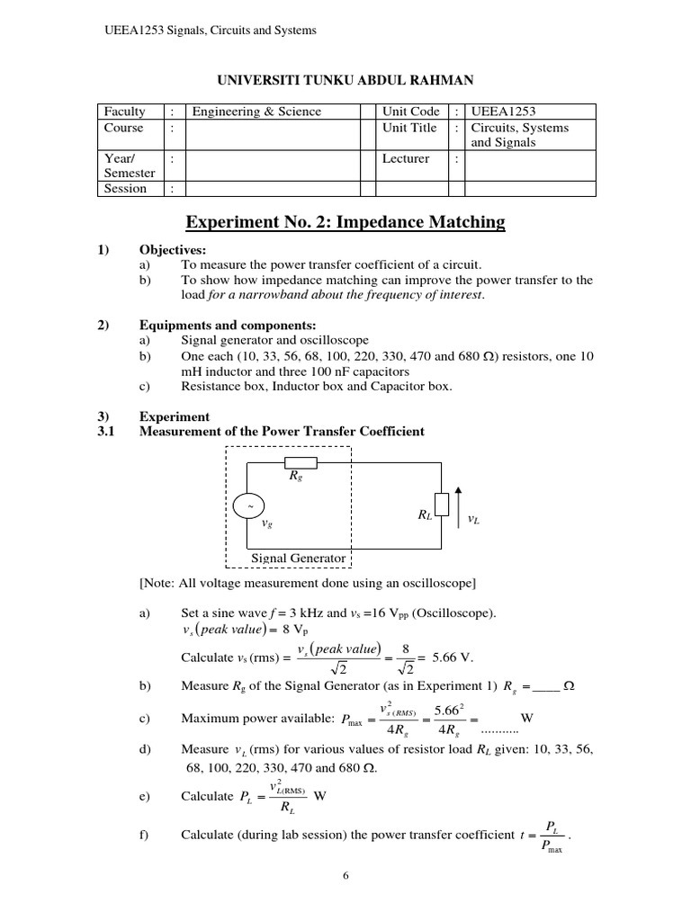 UEEA1253 Practical 2Q - Physical | PDF | Electrical Impedance | Electrical Network