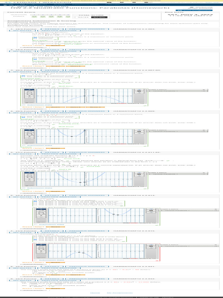HW 2.2 Quadratic Functions Parabolas - MATH 103 2 | PDF | Combinatorics | Discrete Mathematics