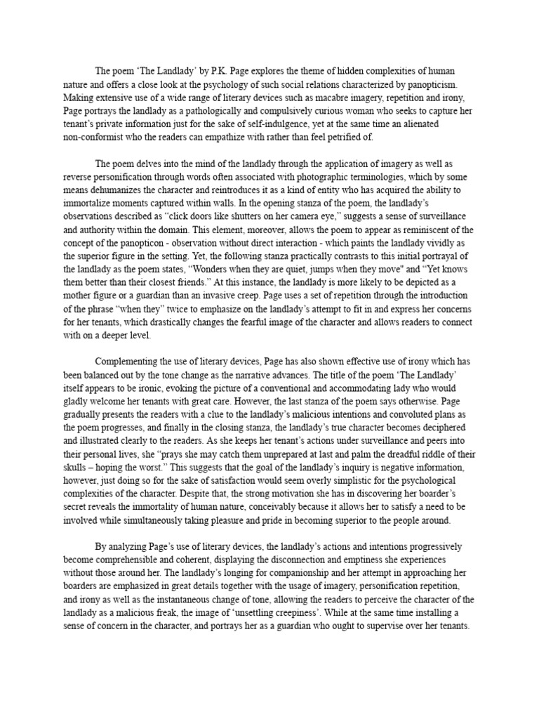 The Landlady Essay | PDF | Poetry