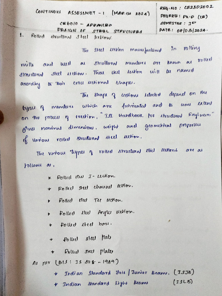 CA1 Advanced Design of Steel Structures - CE6010 | PDF