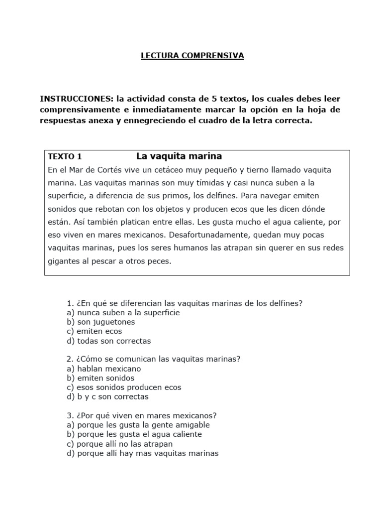Comprension Lectora Quinto Basico | PDF
