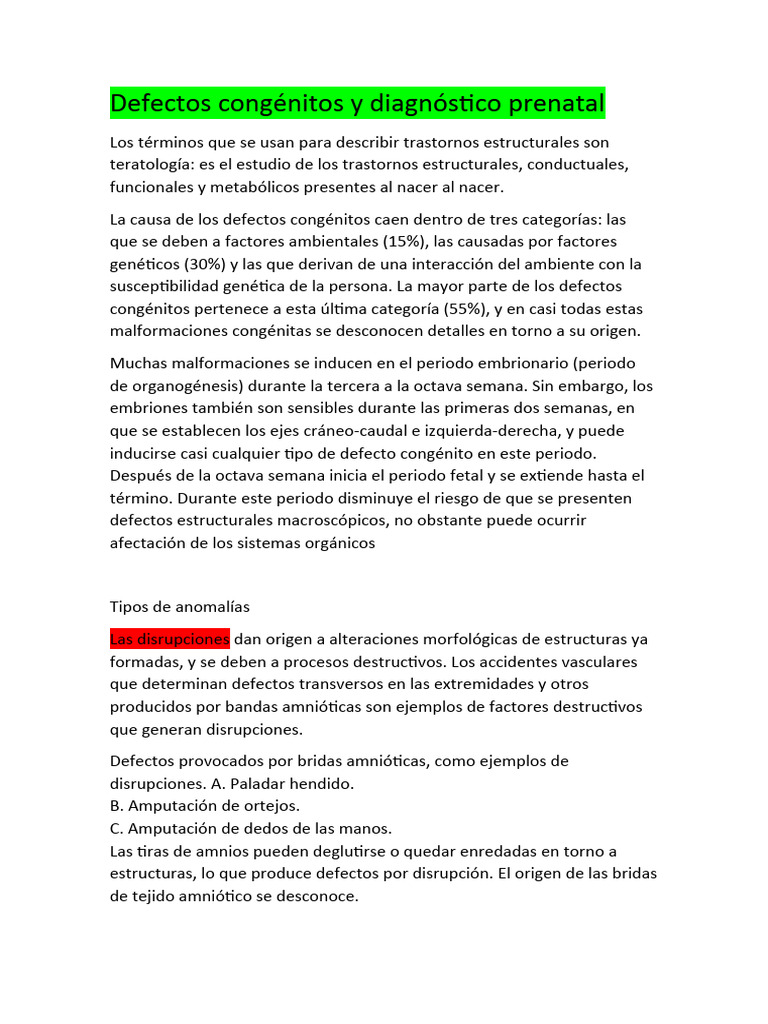 Defectos Congénitos y Diagnóstico Prenatal | PDF | El embarazo | Feto