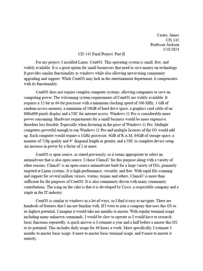 CIS 145 Final Project | PDF | Microsoft Windows | Operating System