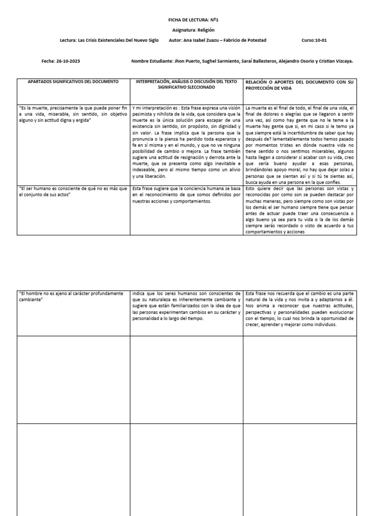 FICHA DE LECTURA P'LANTILLA Grupo Jhon | PDF