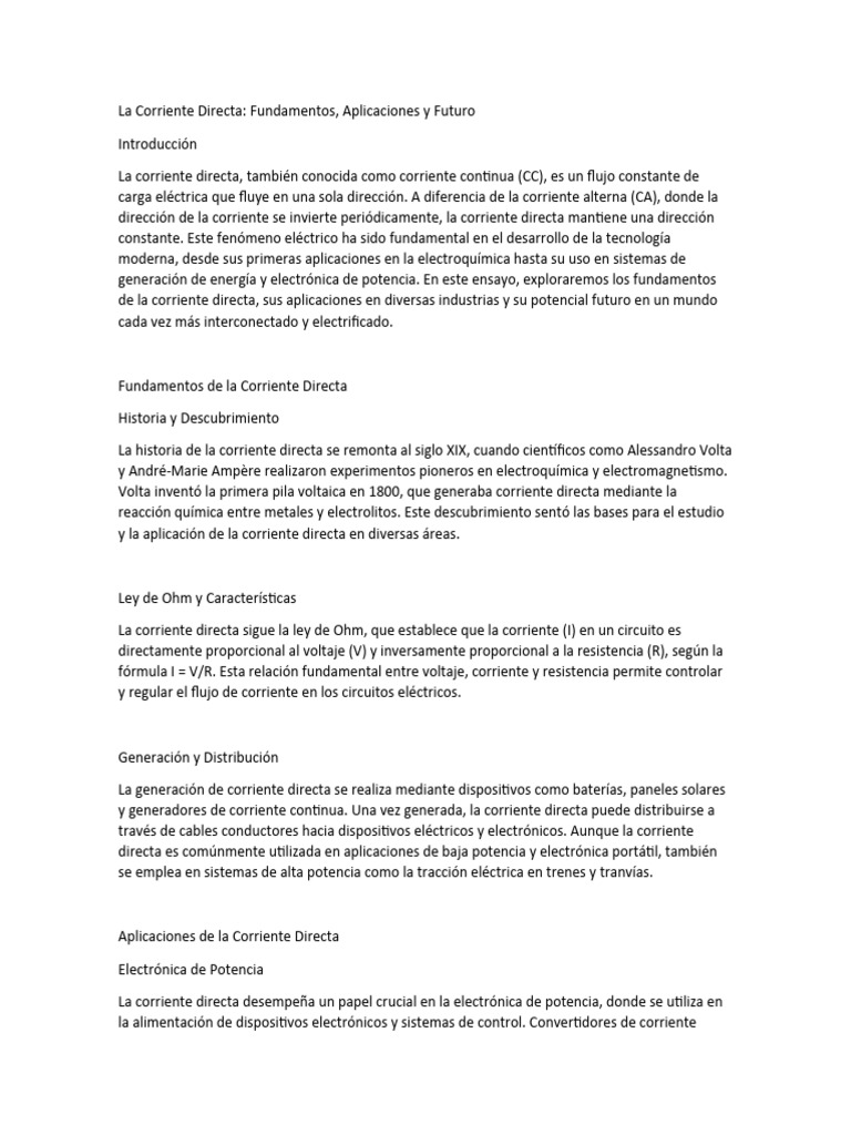 Fundamentos y Aplicaciones de Corriente Directa | PDF | Corriente ...