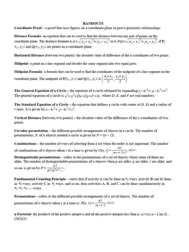 HANDOUTS | PDF | Circle | Analytic Geometry