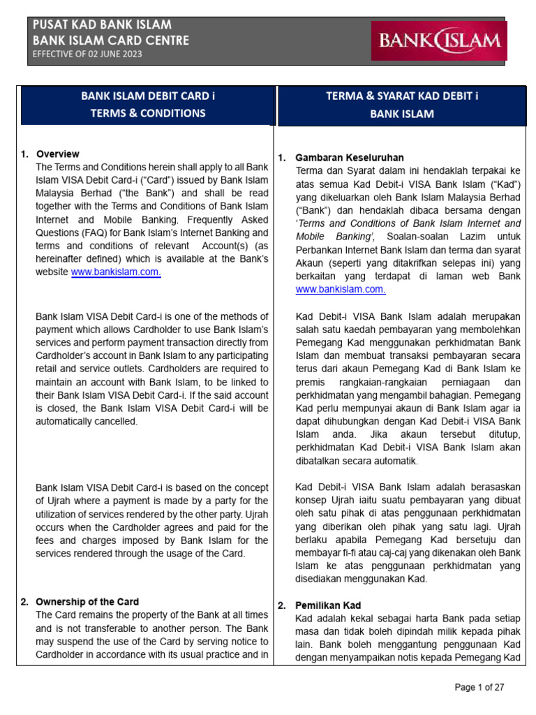 TC BANK ISLAM DEBIT CARD I EFFECTIVE 2 JUNE 2023 | PDF