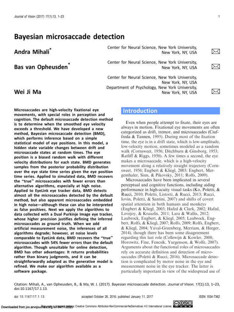 (2017) Bayesian Microsaccade Detection | PDF | Kalman Filter | Statistical Inference