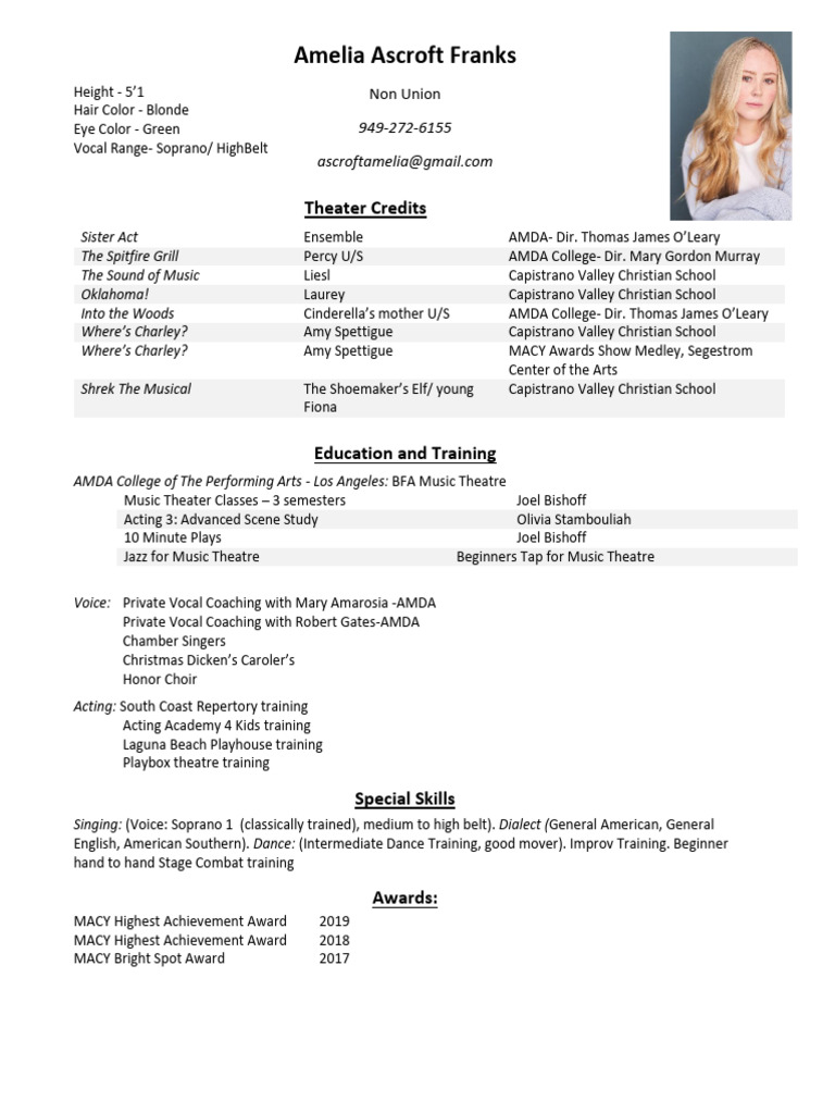 Amelia Ascroft Franks: Theater Credits | PDF | Performing Arts | Musicology