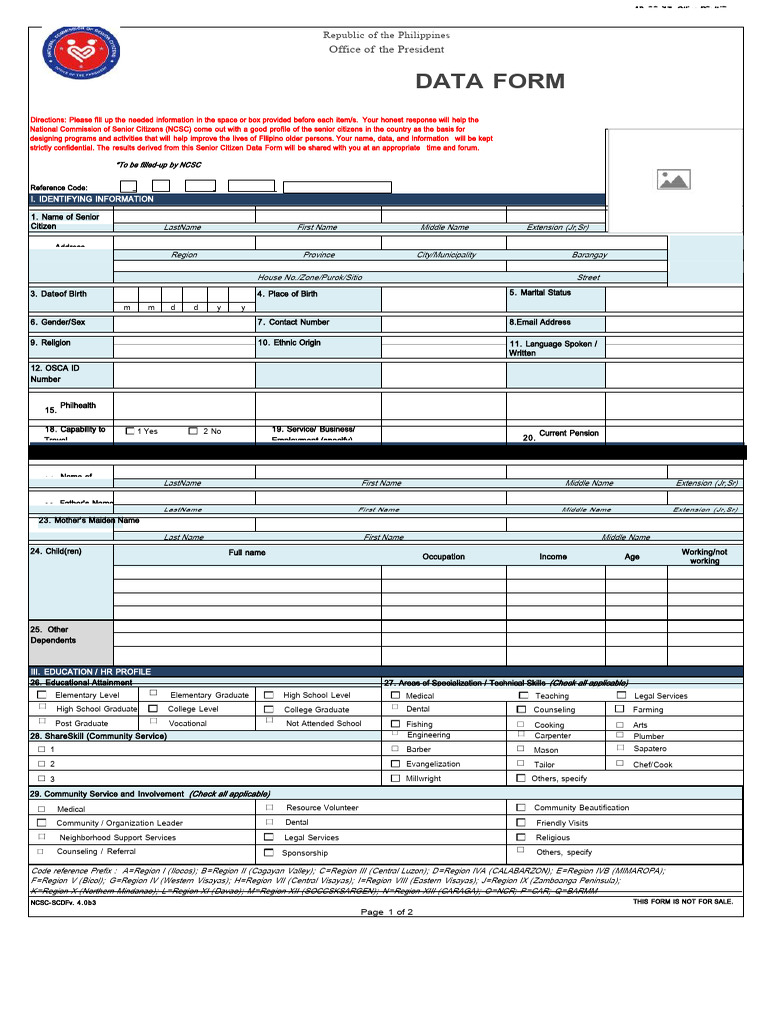 senior citizen data form | PDF | Chronic Condition