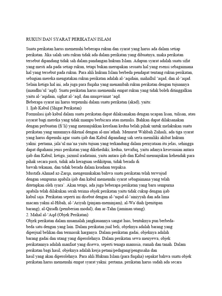 Rukun Dan Syarat Perikatan Islam | PDF
