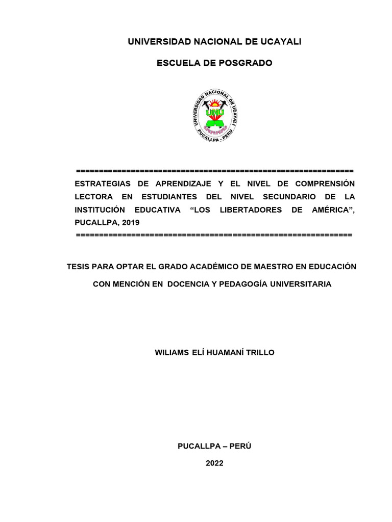 B7_2022_UNU_POSGRADO_TM_2022_WILLIAMS_HUAMANI_V2 | PDF | Aprendizaje ...