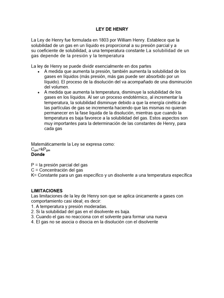 LEY DE HENRY | PDF | Solubilidad | Gases