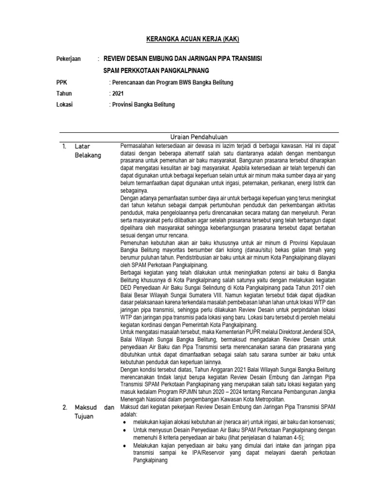 0210 L Kak Review Design Embung Dan Spam Perkotaan Pangkalpinang | PDF