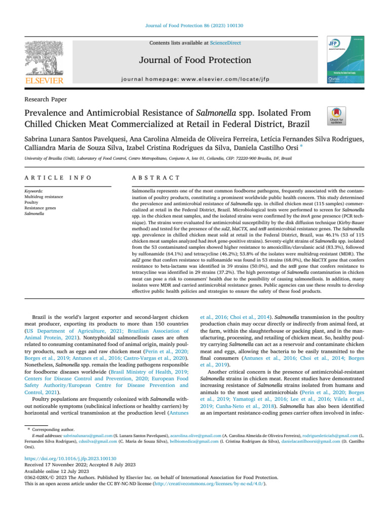 Prevalence and AR of Salmonella Spp. Isolated From Chilled Chicken Meat ...