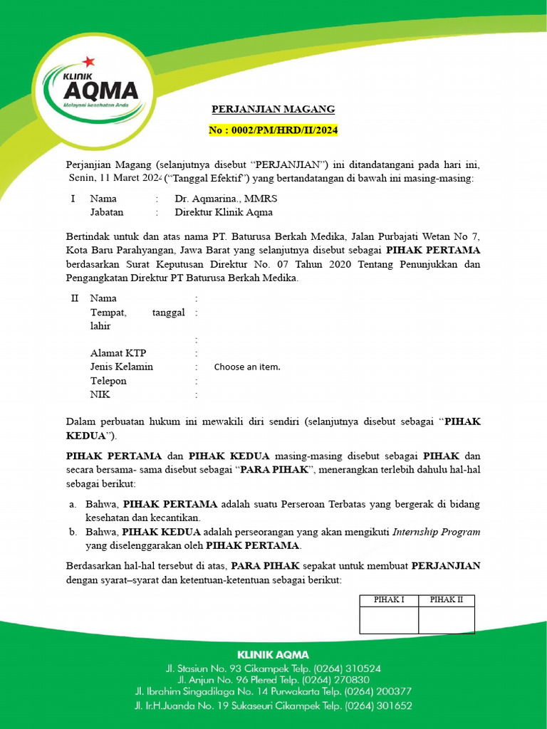 Draft Perjanjian Magang | PDF | Ilmu Sosial | Hukum