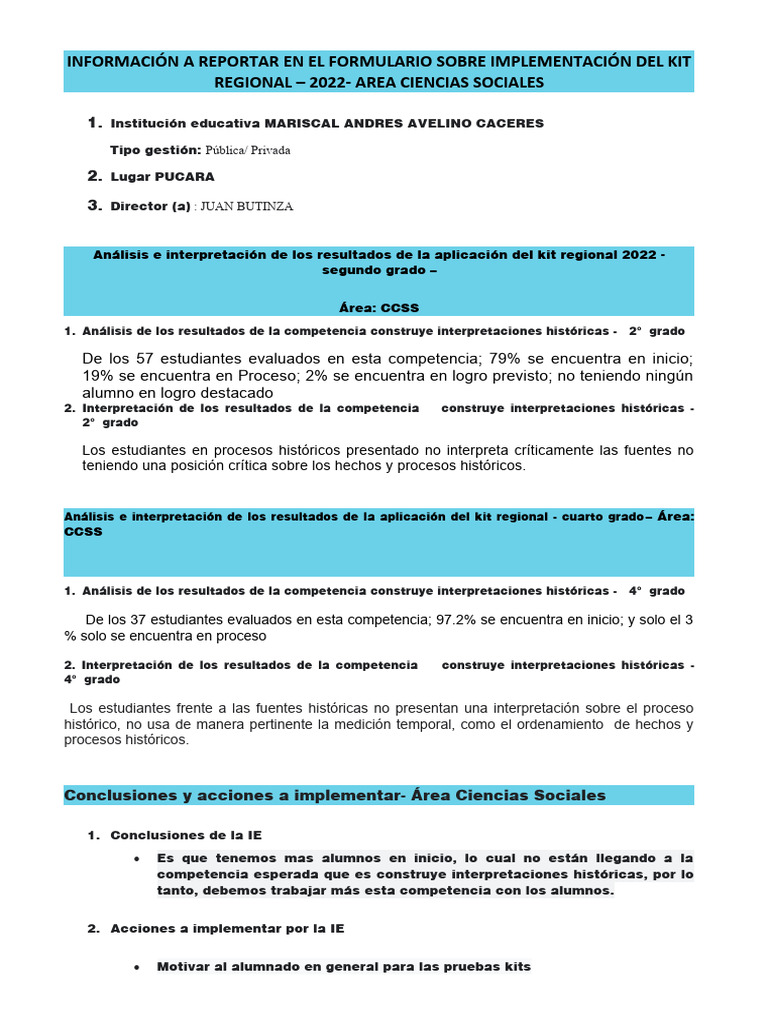 CONTENIDO PARA REPORTE SOBRE KIT Ccss 2 y 4 | PDF