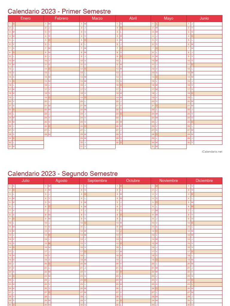 Calendario 2023: Primer y Segundo Semestre | PDF
