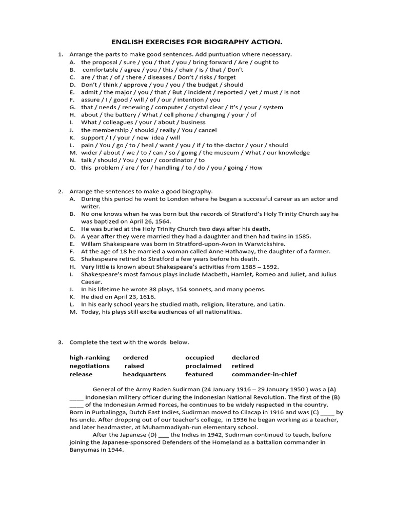 Biography of Exercises For Students - SMT | PDF | William Shakespeare