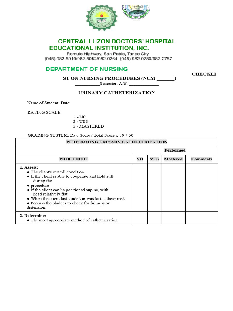 Checklist - Catheterization 1 | PDF | Catheter | Urology