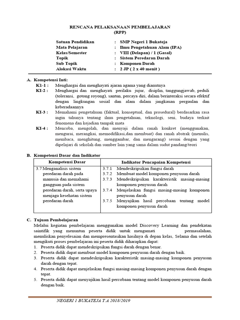 RPP Supervisi Komponen Darah 1819 | PDF | Kesehatan Holistik