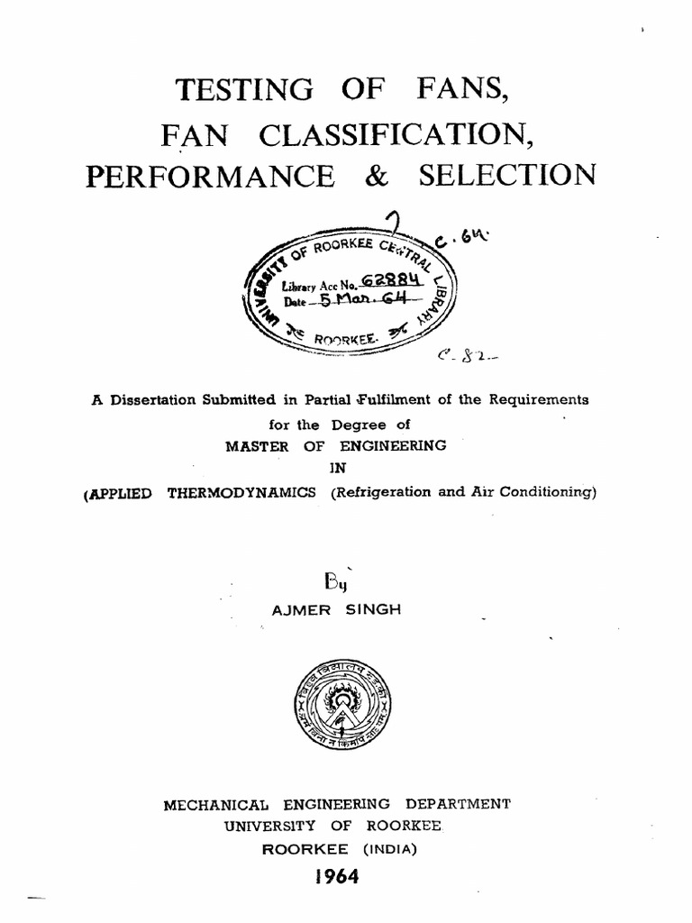 Testing of Fans, Fan Classification, Performace and Selection (Mtech ...