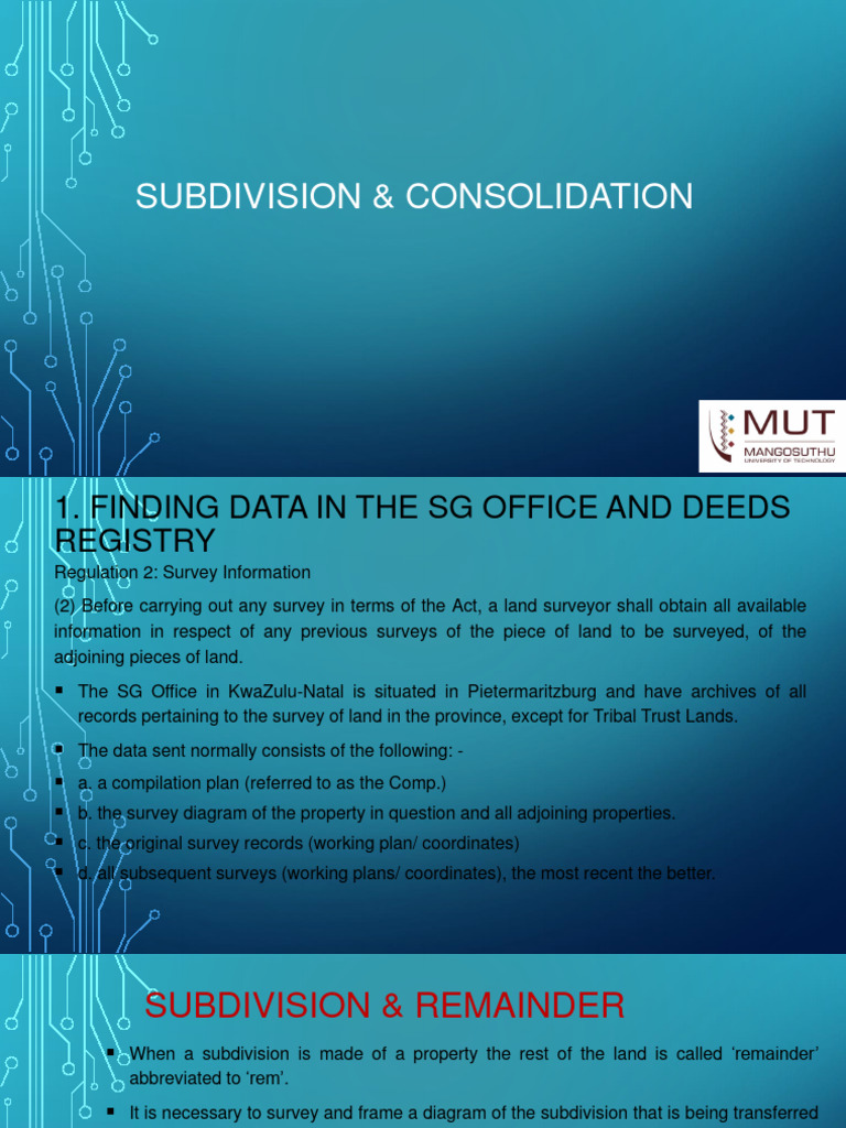 Subdivision and Consolidation Guide | PDF | Surveying | Land Law